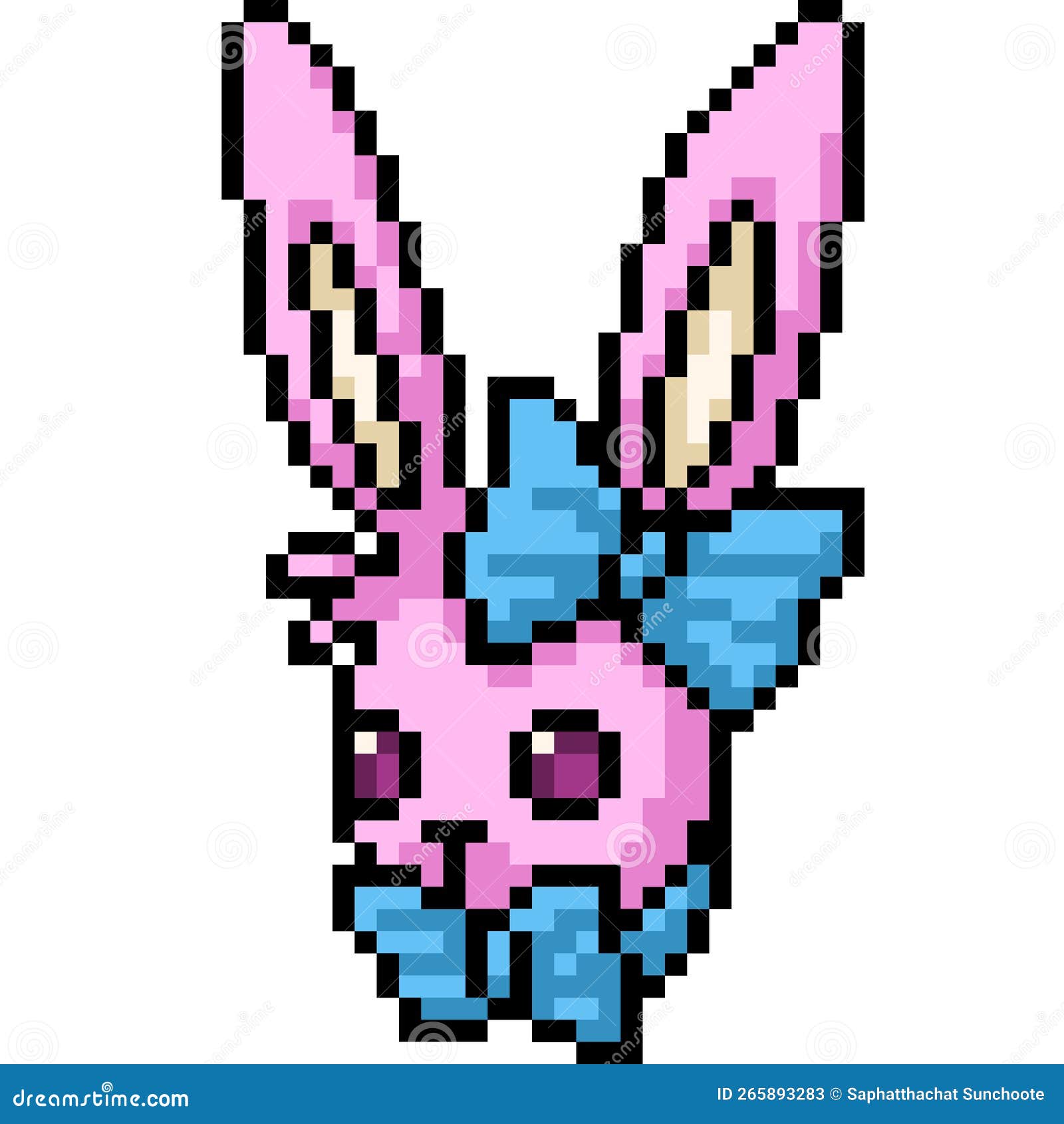 Pixel art pink cute rabbit stock vector. Illustration of blue - 265893283