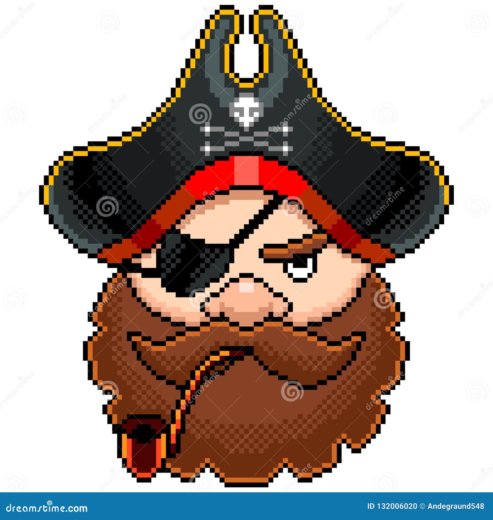 Pixel Pirate Portrait Detailed Illustration Isolated Vector Stock ...