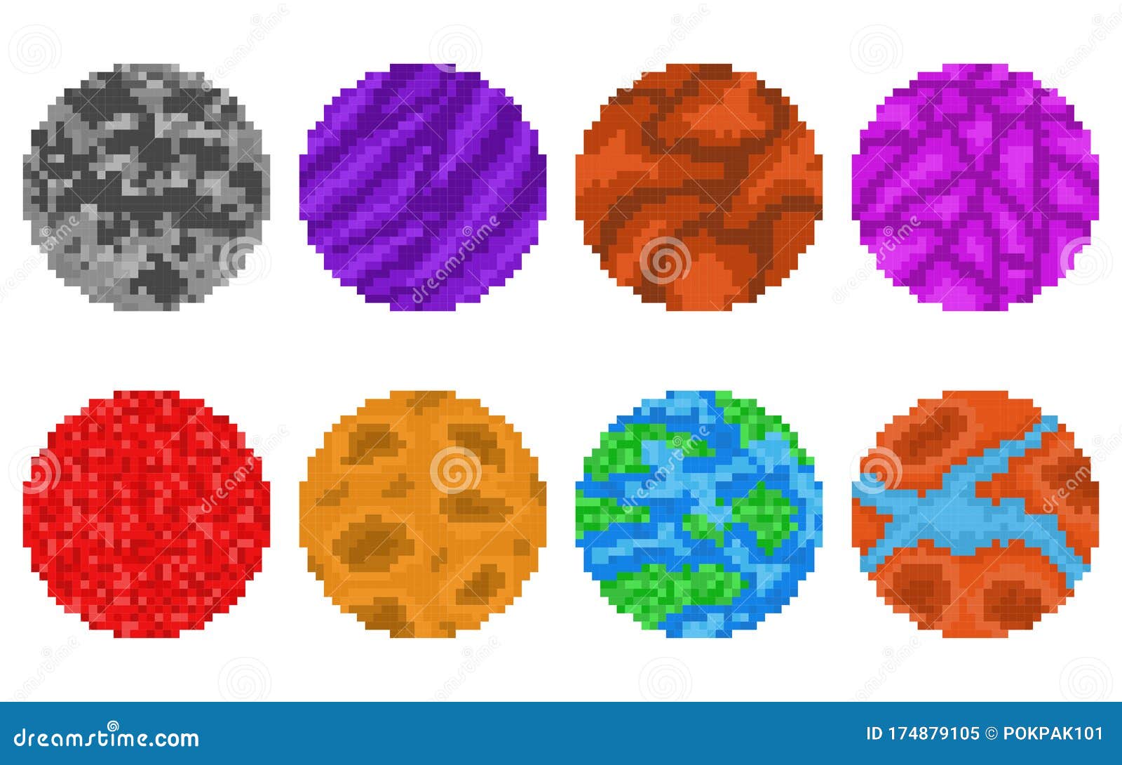 Pixel art planets stock vector. Illustration of planets - 174879105