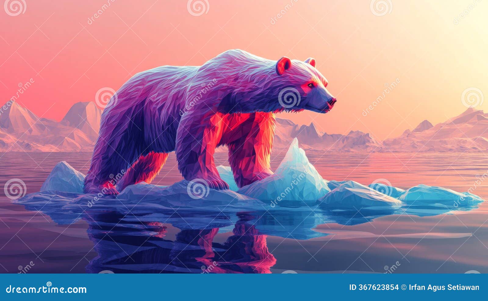 Pixel Art Polar Bear On Melting Ice At Sunset Stock Photography ...