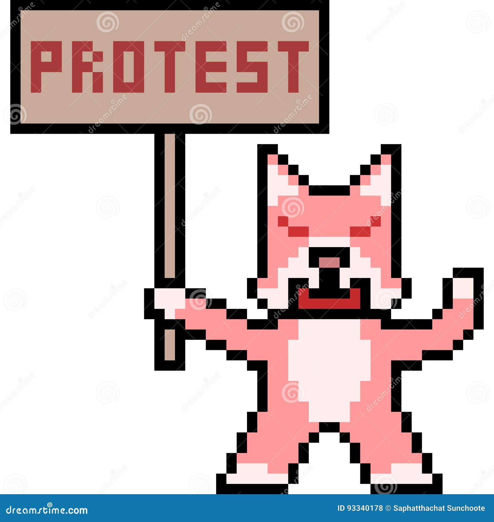 Pixel art protest cat stock vector. Illustration of anger - 93340178