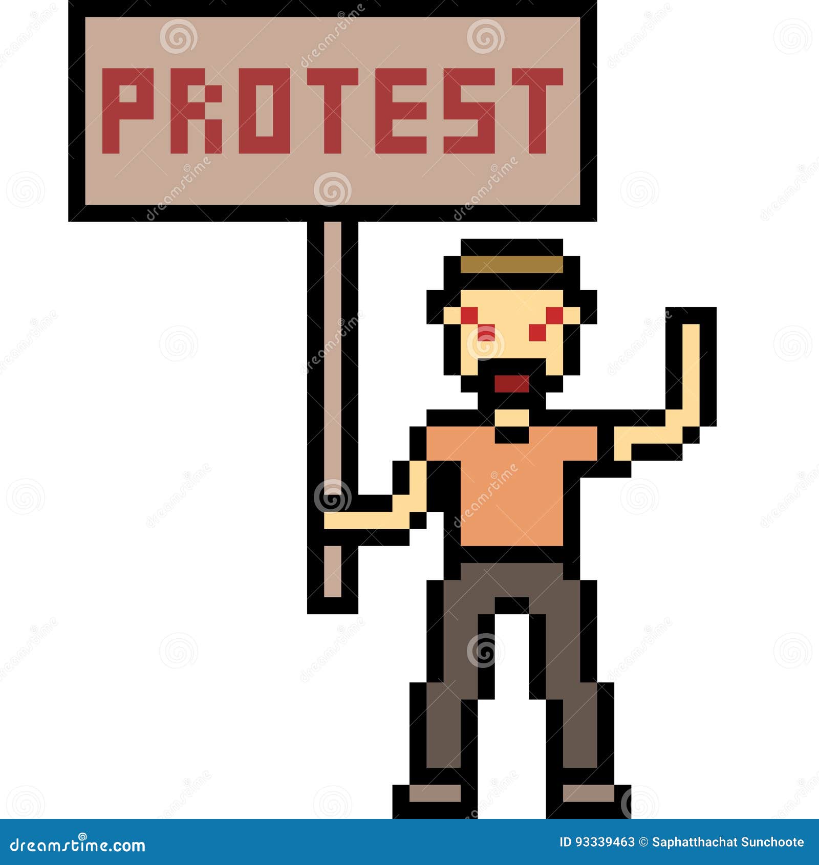 Pixel art protest man stock vector. Illustration of violence - 93339463