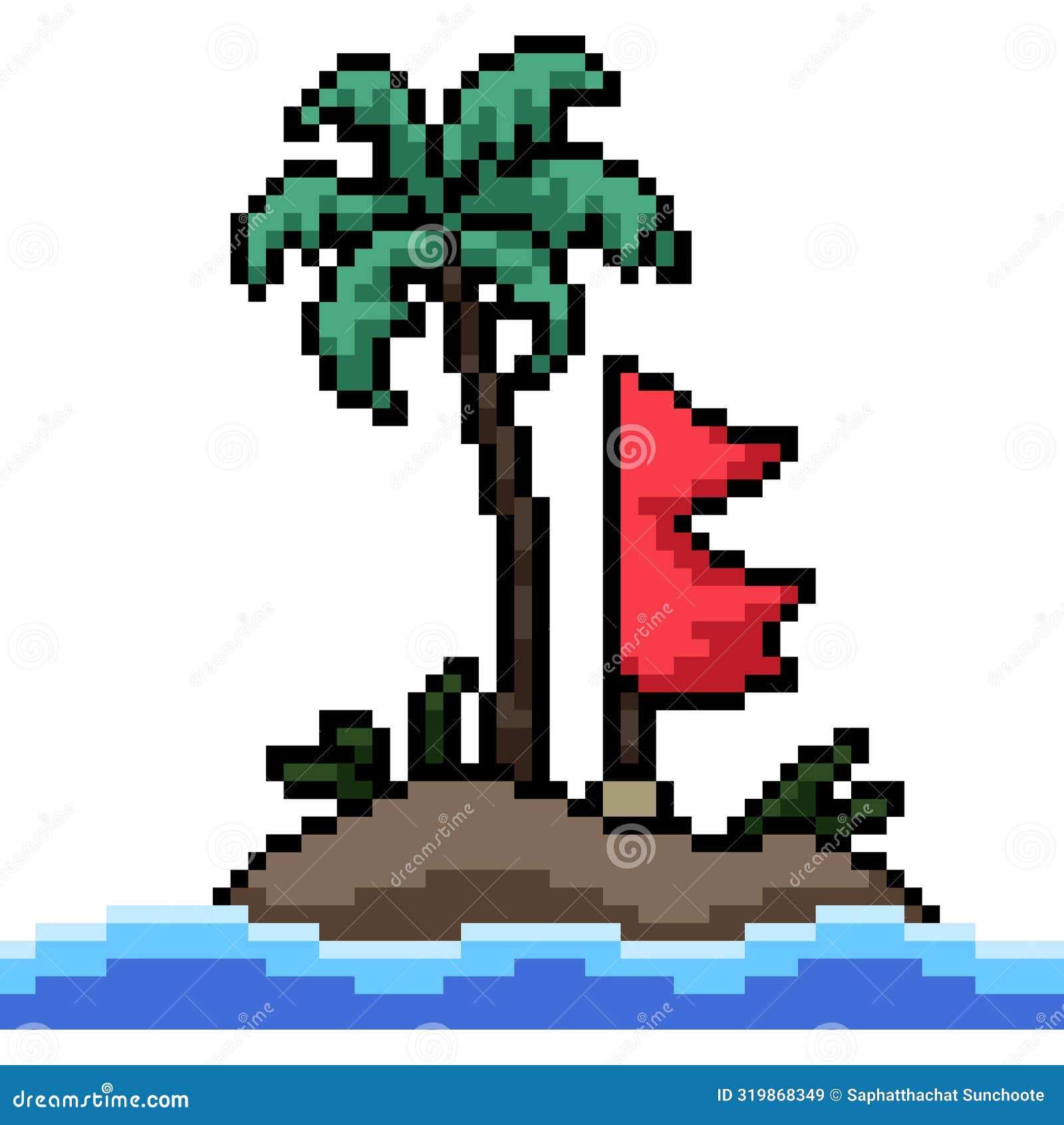 Pixel Art of Red Flag Island Stock Vector - Illustration of worn ...