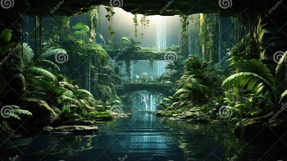 A Pixel Art Rendering of a Digital Rainforest.UHD Wallpaper Stock Image ...