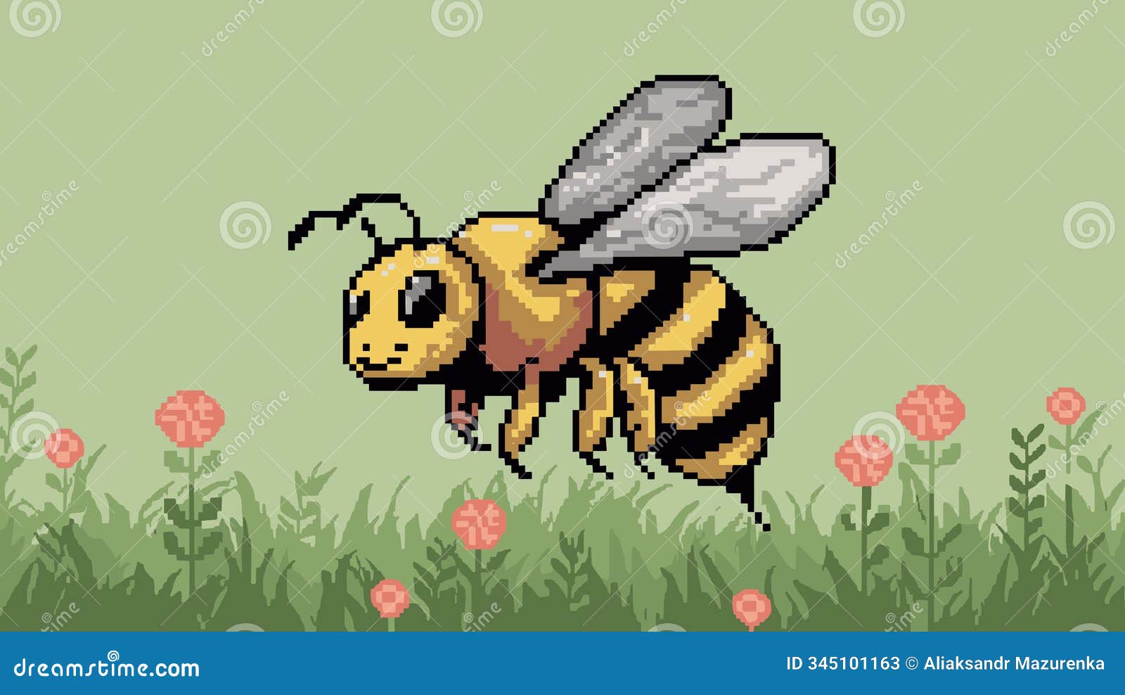 A Pixel Art Rendition Of A Bee, Designed As A Sprite For A Retro Video ...