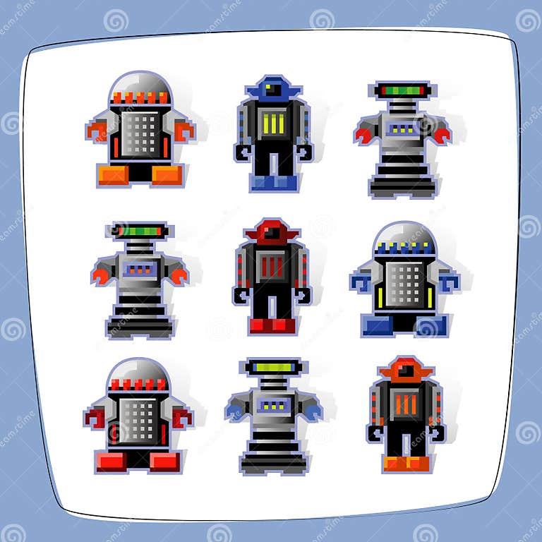 Pixel Art Robot Icons stock vector. Illustration of chase - 2808641