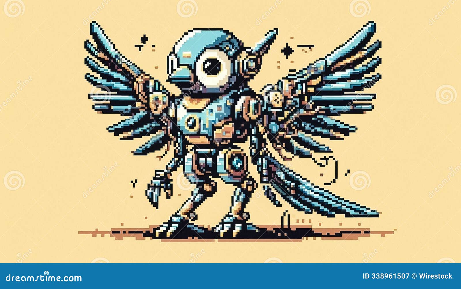 Pixel Art of a Robotic Bird with Mechanical Wings. Stock Illustration ...