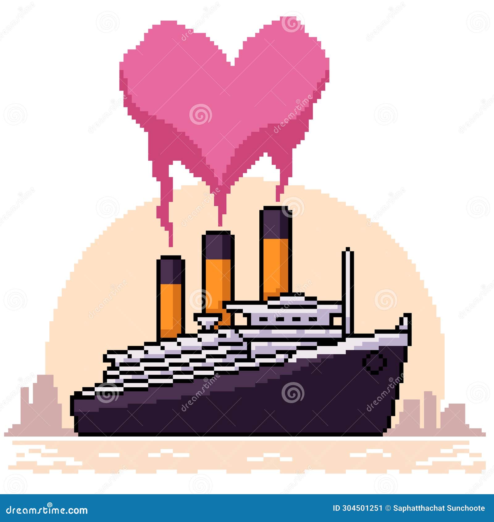 Pixel Art Cruise Ship On White Background Royalty-Free Stock ...