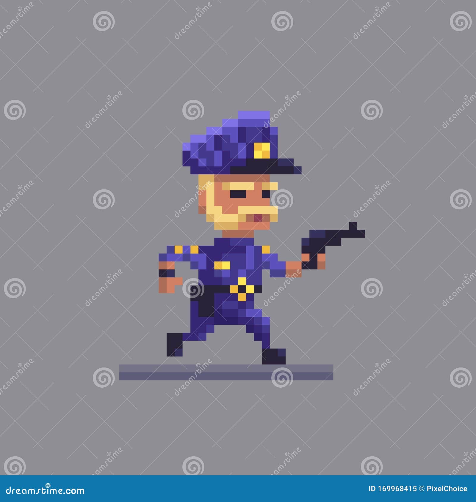 Pixel Art Running Policeman. Cop at the Work Stock Vector ...