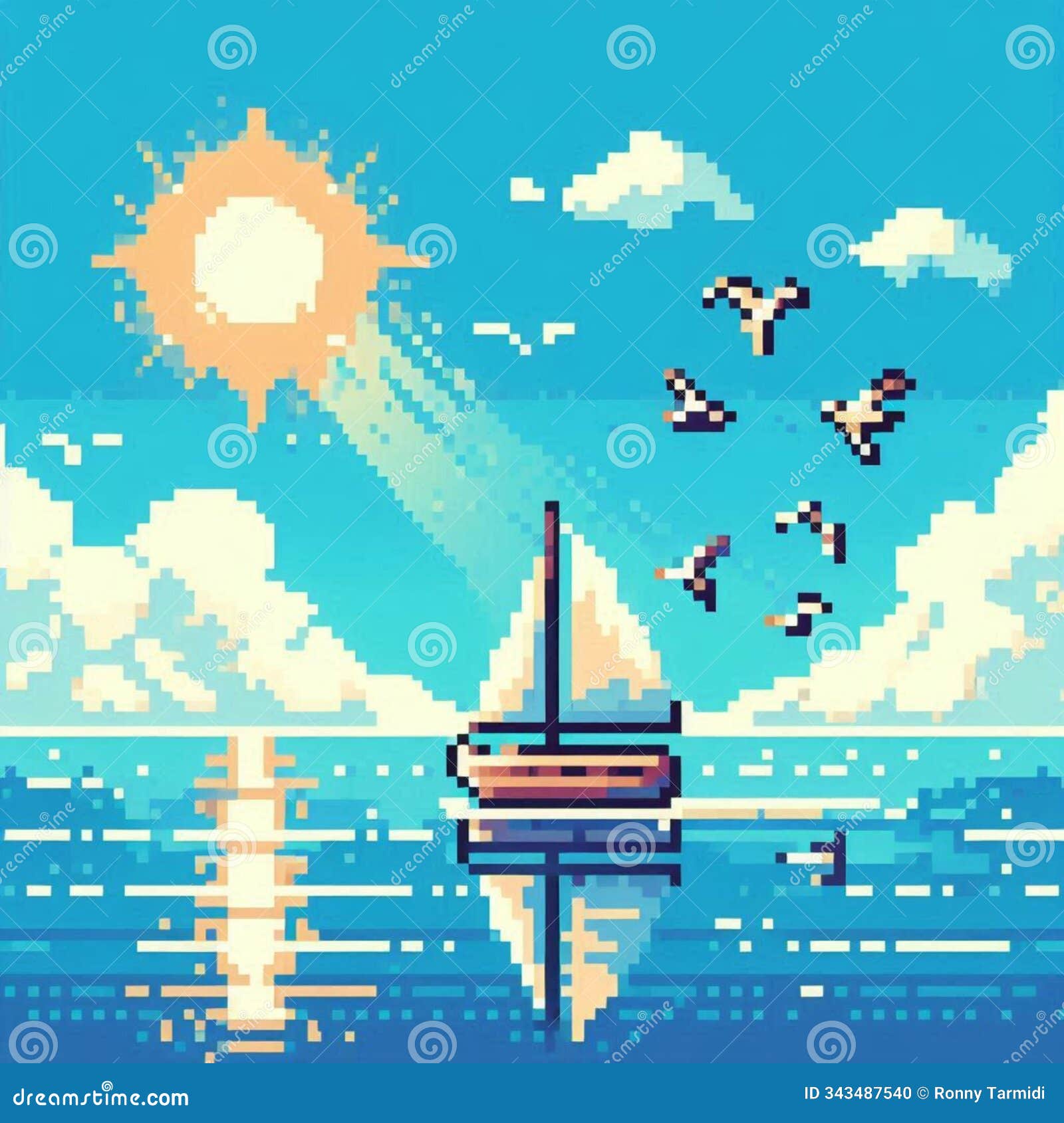Pixel Art Sailing Ship Design Stock Illustration - Illustration of ...