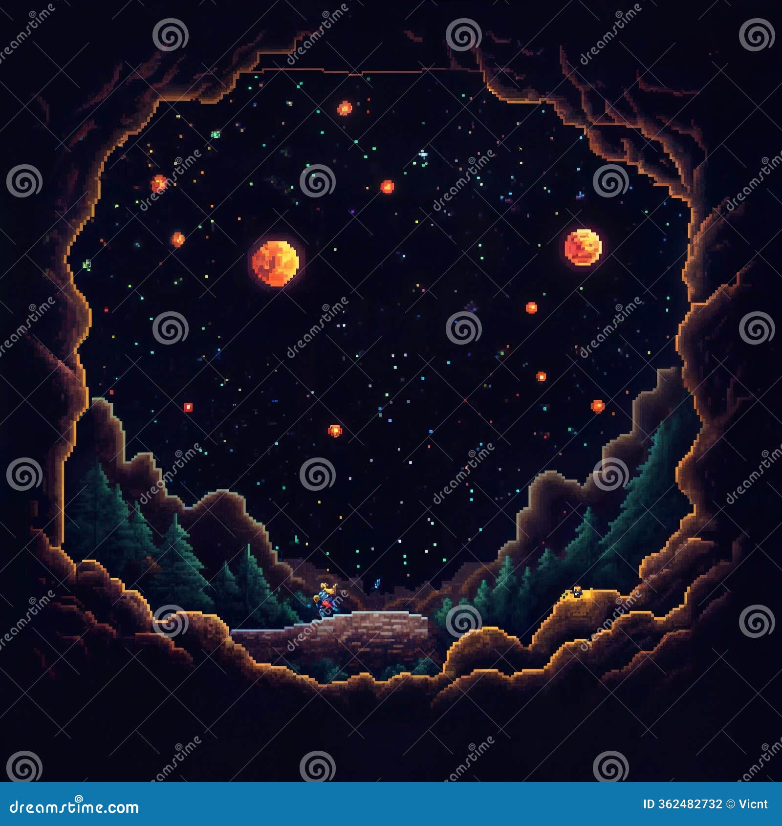 Pixel Art Scene With Red Heart Floating In Blue Sky Royalty-Free Stock ...