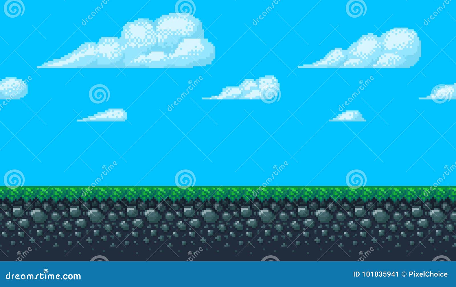 Pixel Art Ground With Stones Background. Seamless Soil Texture Backdrop ...