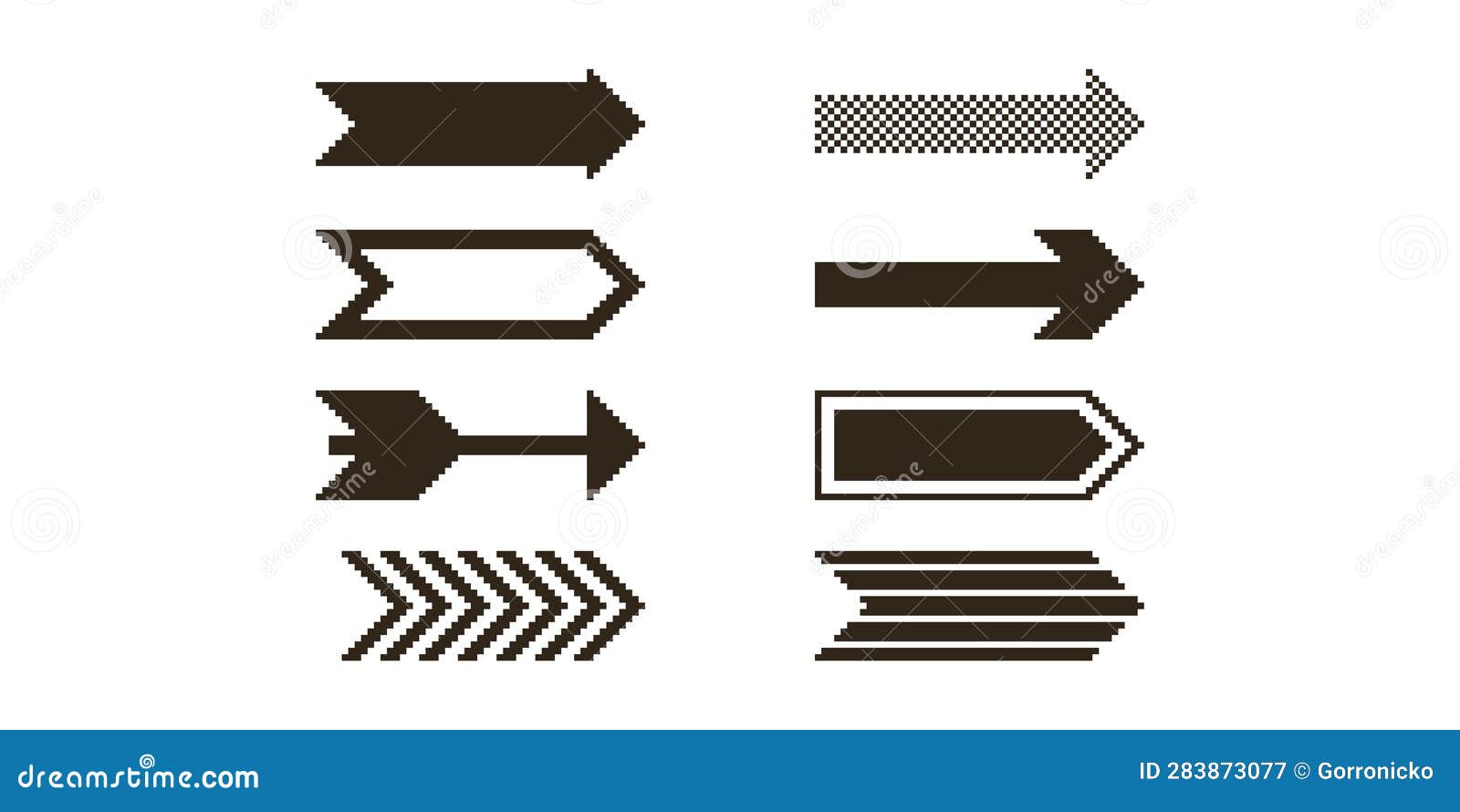 Pixel Art Set of Different Arrows. Collection of Minimalistic Black ...