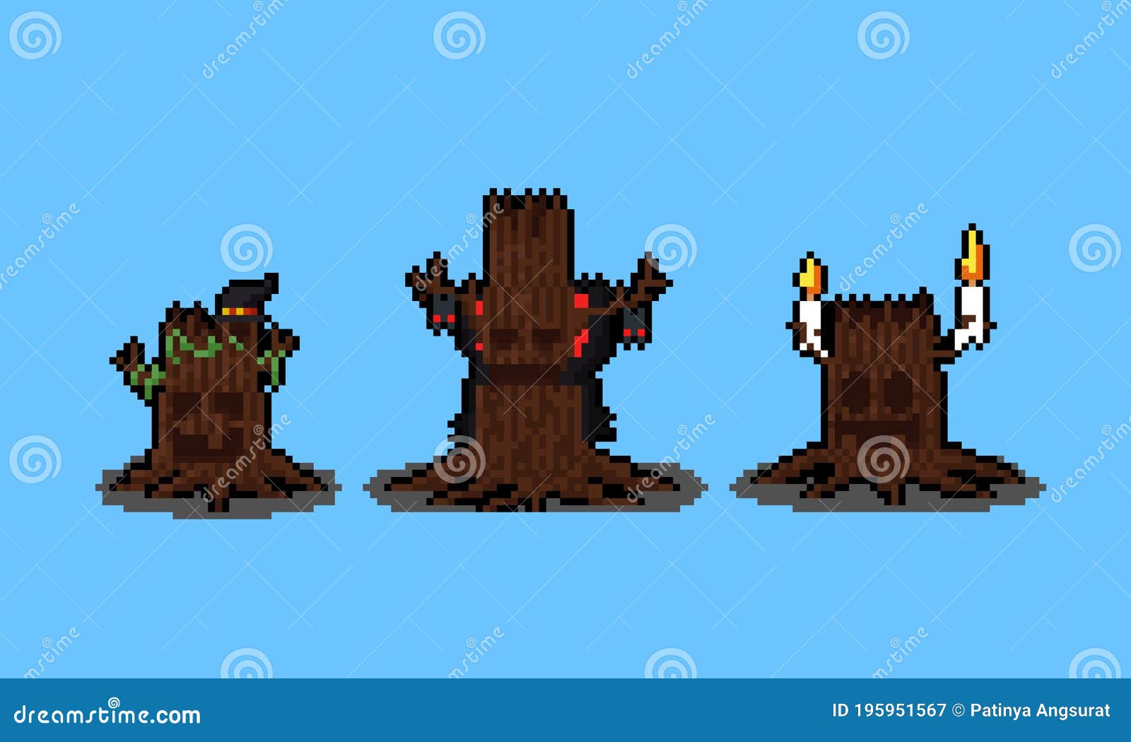 Pixel Art Set of Halloween Spooky Tree Monster Character. Stock Vector ...