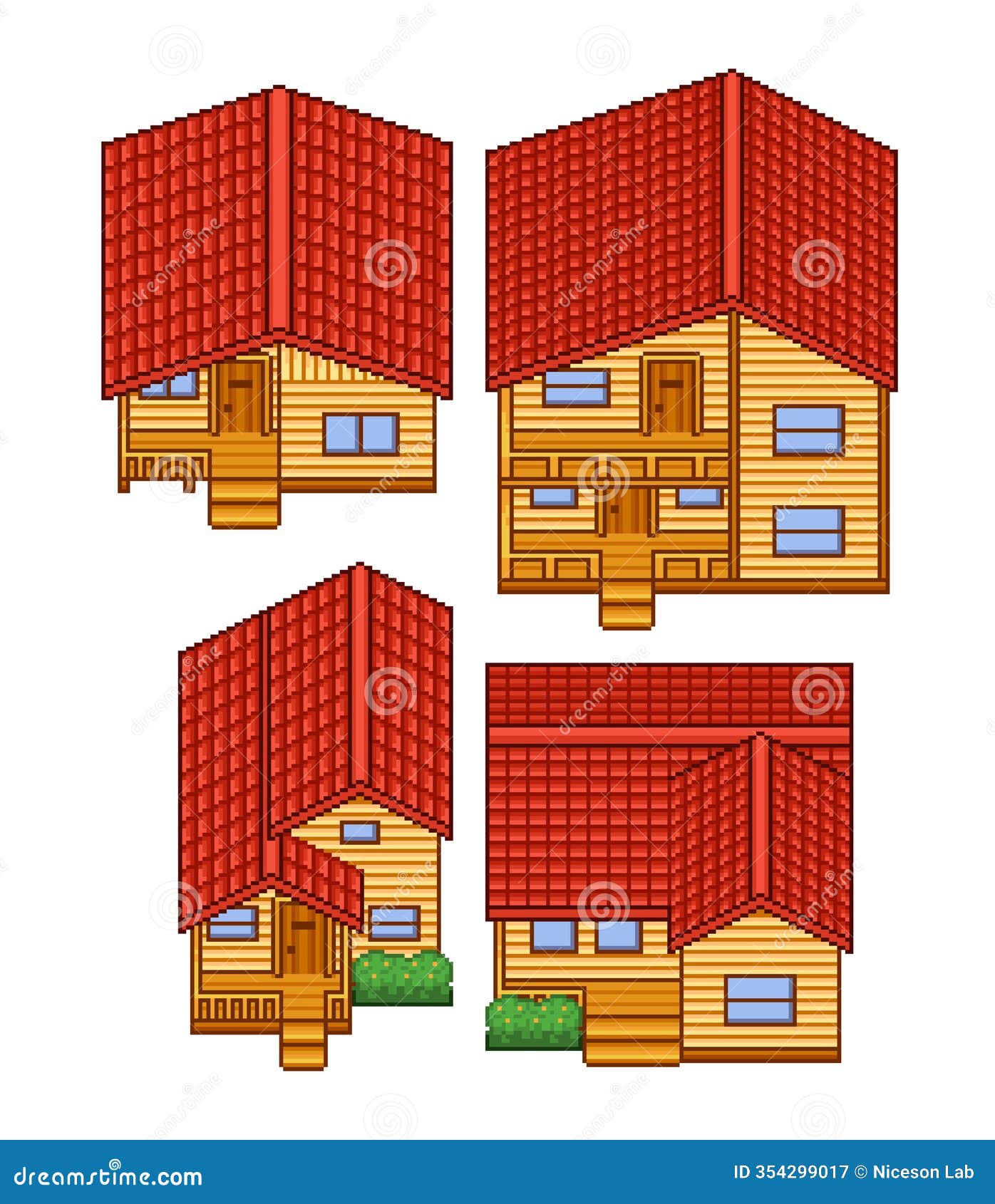 Pixel Art Set House Top Down Stock Vector - Illustration of line ...