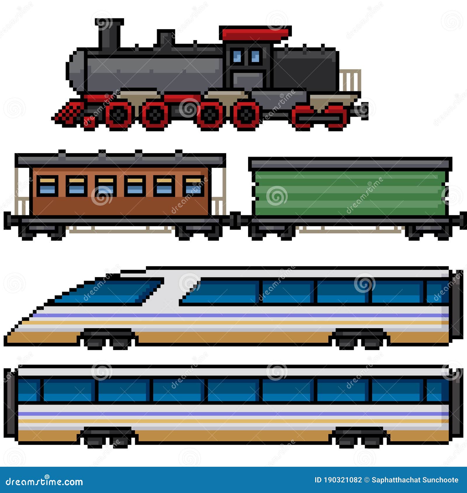 Pixel Art Isolated Train Retro Modern Stock Vector - Illustration of ...