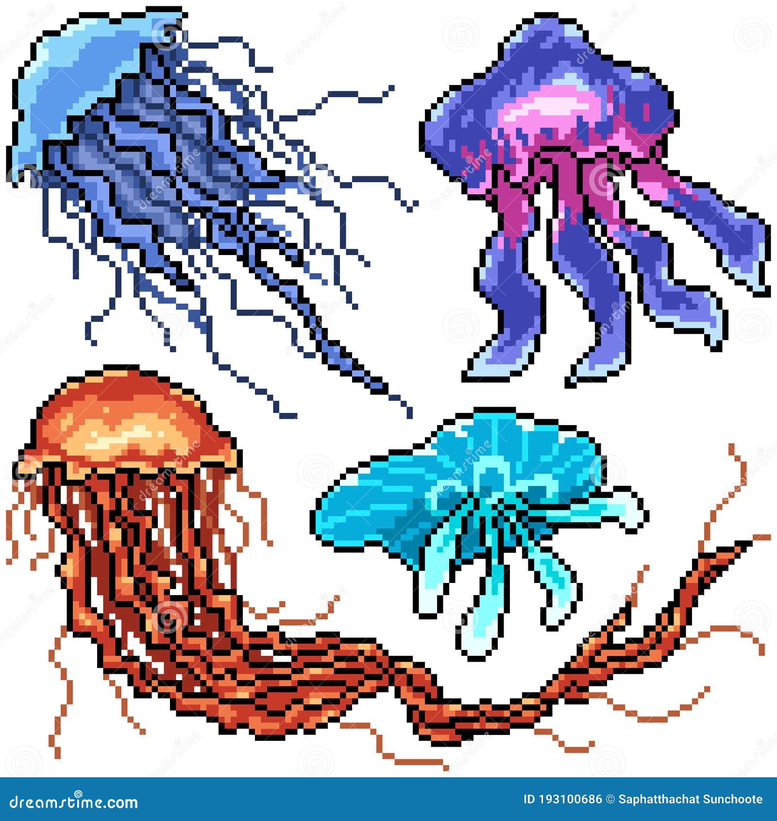 Pixel Art Isolated Dangerous Jellyfish Stock Vector - Illustration of ...