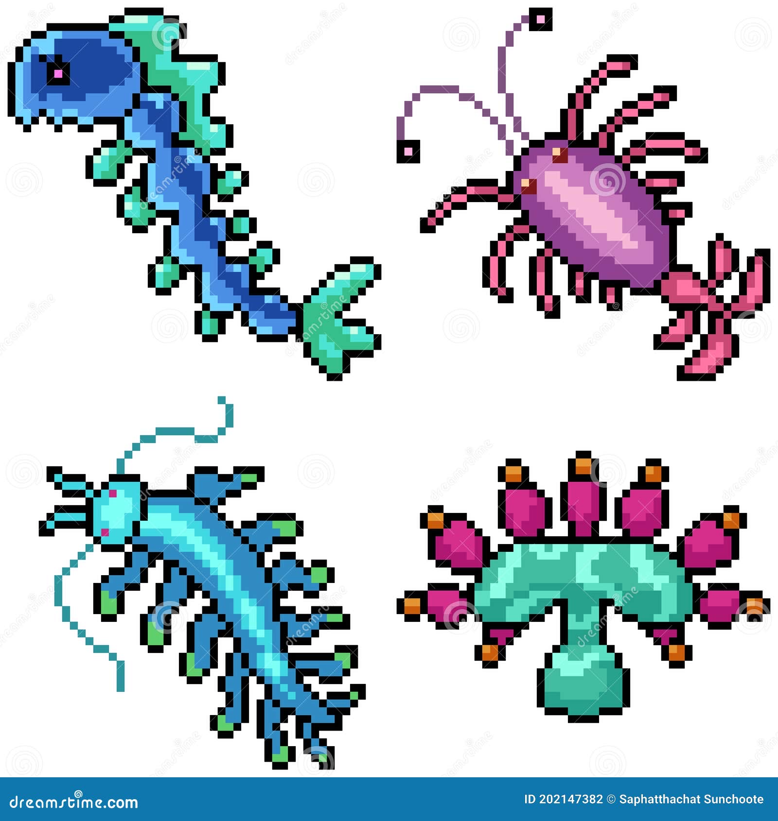Pixel Art Isolated Deep Sea Creature Stock Vector - Illustration of ...