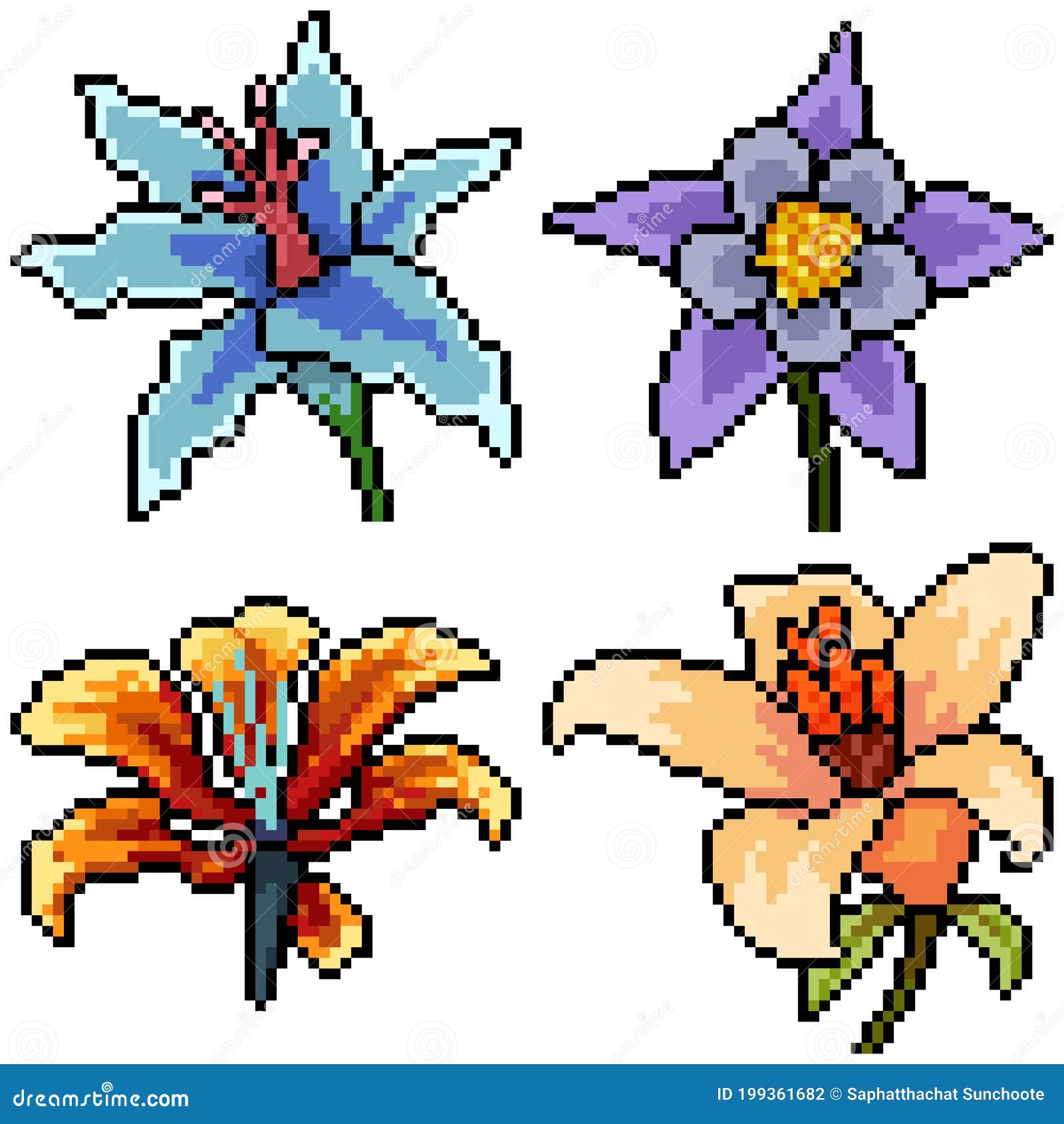 Pixel Art Isolated Fancy Flower Stock Illustration - Illustration of ...