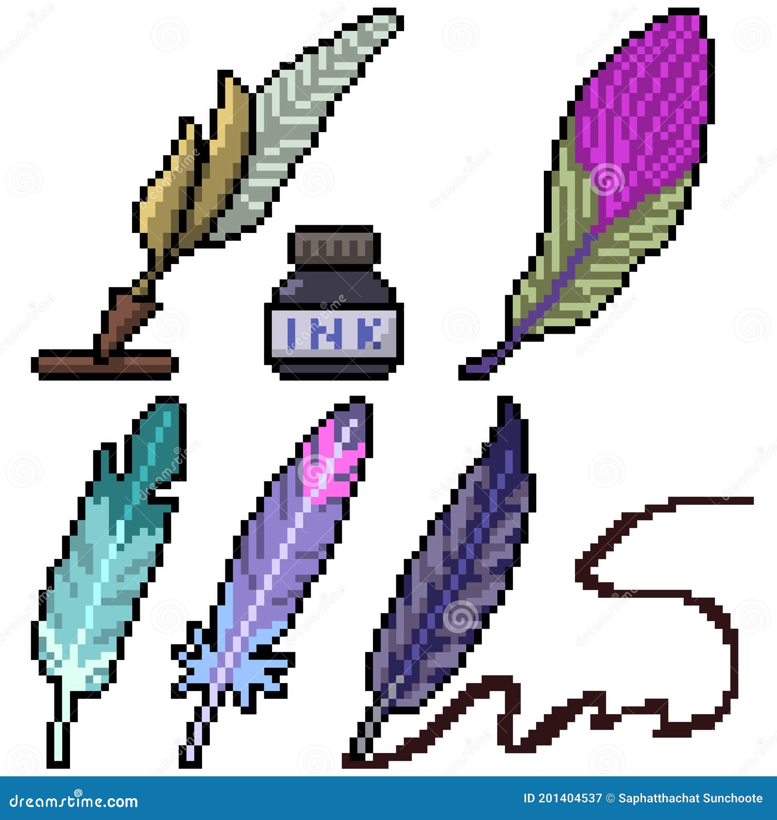 Pixel Art Isolated Feather Pen Stock Vector - Illustration of ...