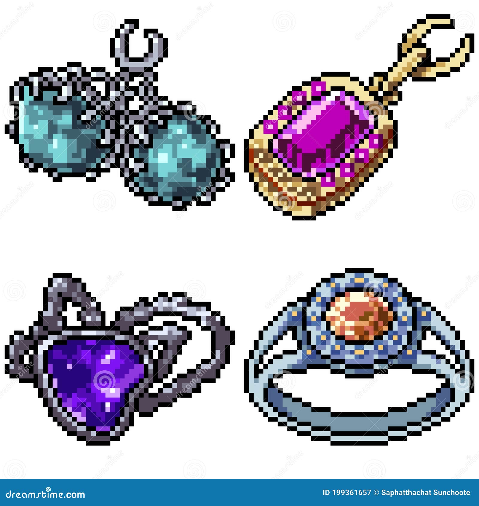 Pixel Art Isolated Jewelry Decoration Stock Vector - Illustration of ...