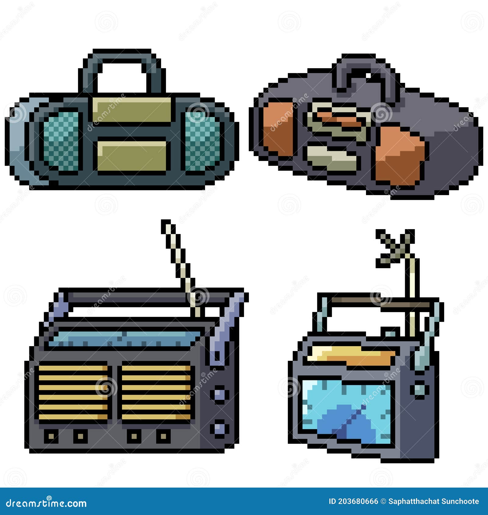 Pixel Art Isolated Old Radio Stock Vector - Illustration of background ...