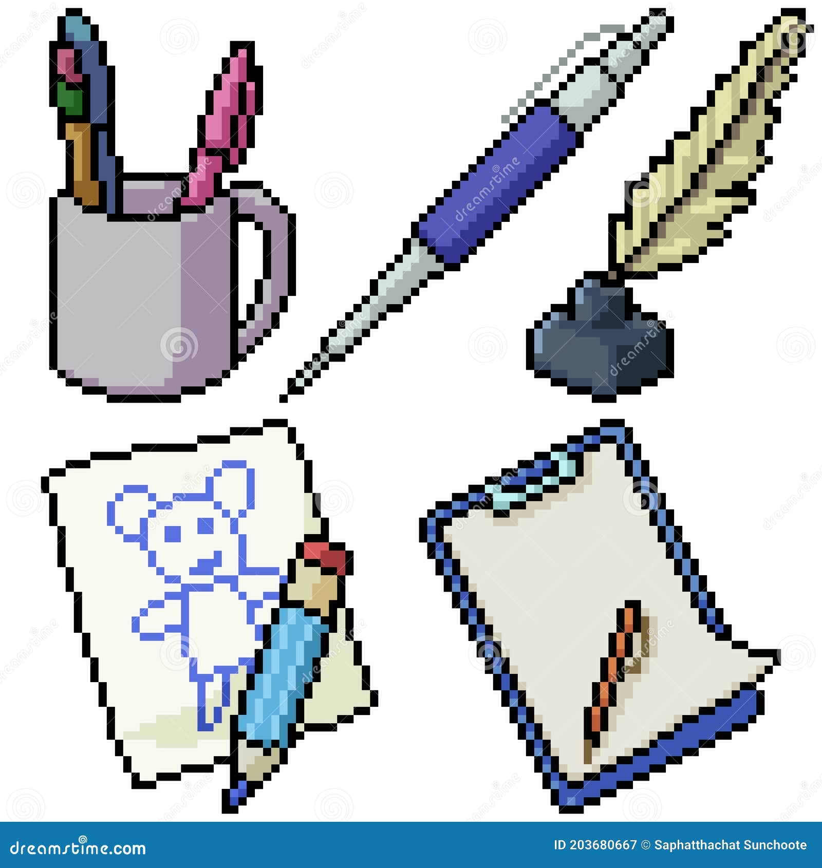 Pixel Art Isolated Pen Stationery Stock Vector - Illustration of pixel ...