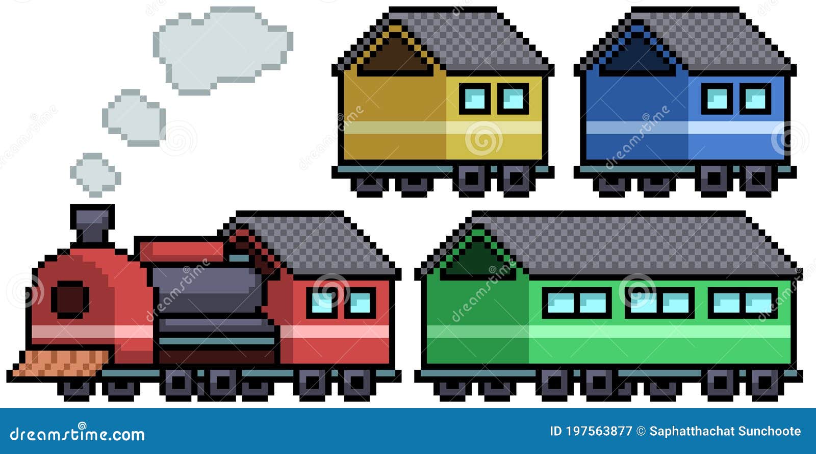 Pixel Train. Kids Train Toys In Pixel Art. For 8 Bit Games. Vector ...