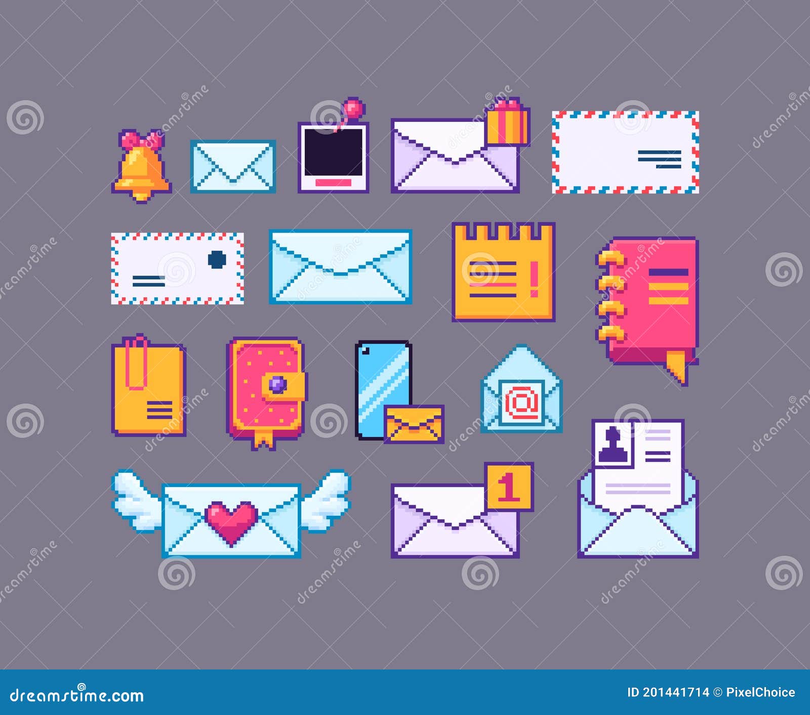 Pixel Art Set of Mail Icons Stock Vector - Illustration of envelope ...