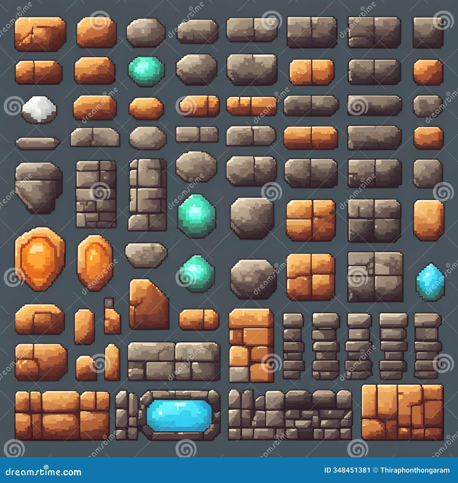 Pixel art set of stone stock illustration. Illustration of stones ...