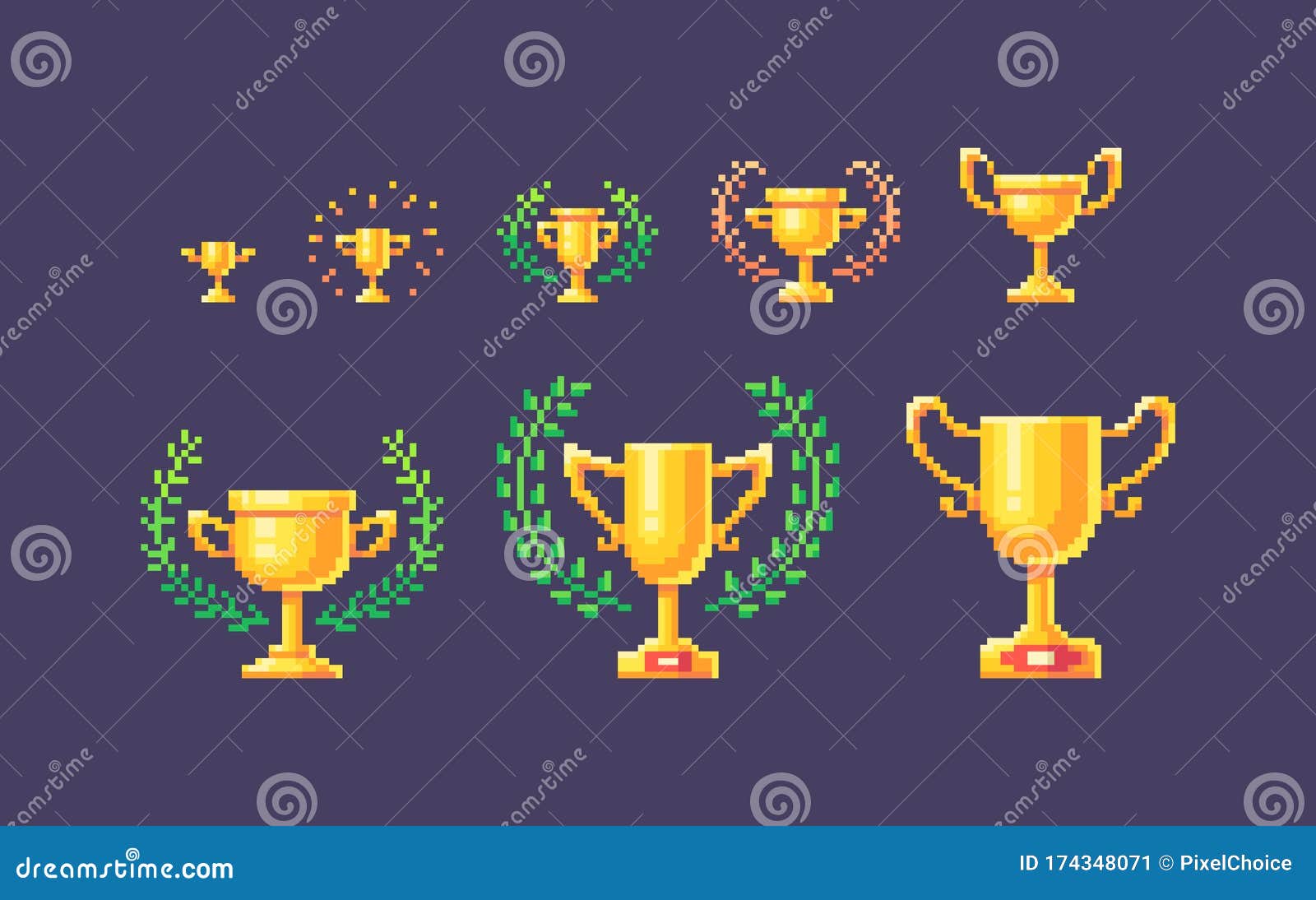 Pixel Art Set Of Winner Cups Cartoon Vector | CartoonDealer.com #174348071