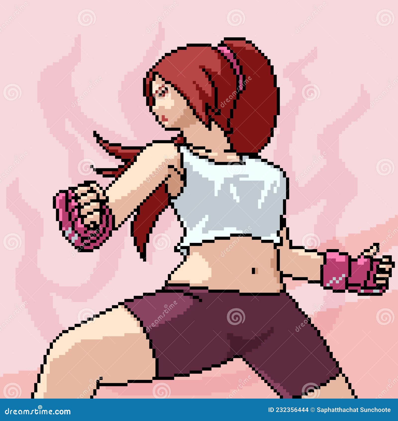 Pixel Art Woman Fighter Stock Vector Illustration Of Scene 232356444