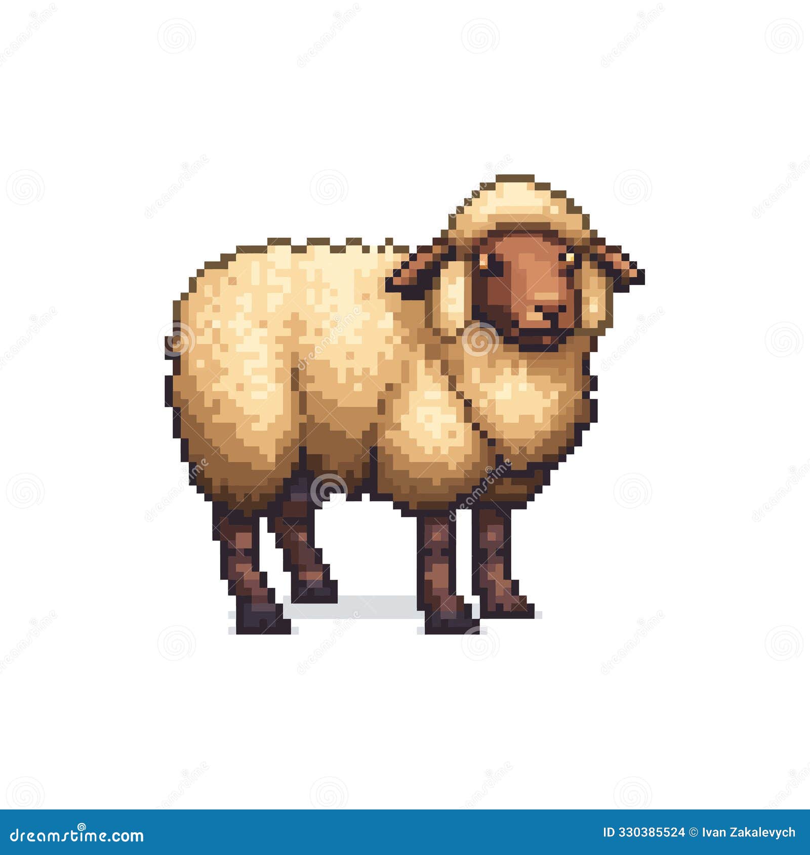 Pixel Art Sheep with Brown Face and Woolly Coat. Vector Icon Design ...