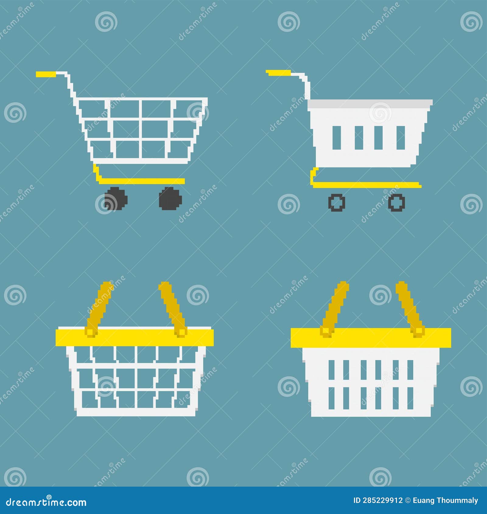 Pixel Art Shopping Carts And Baskets, Vector Illustration ...
