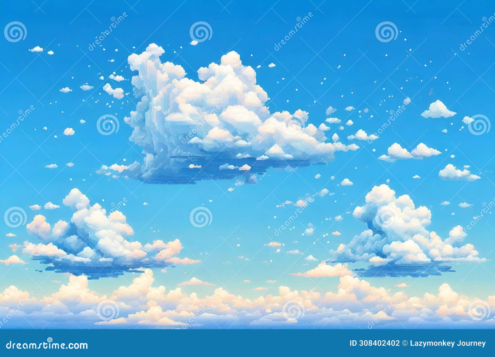 Pixel Art Sky Background with Clouds, Cloudy Blue Sky Stock ...