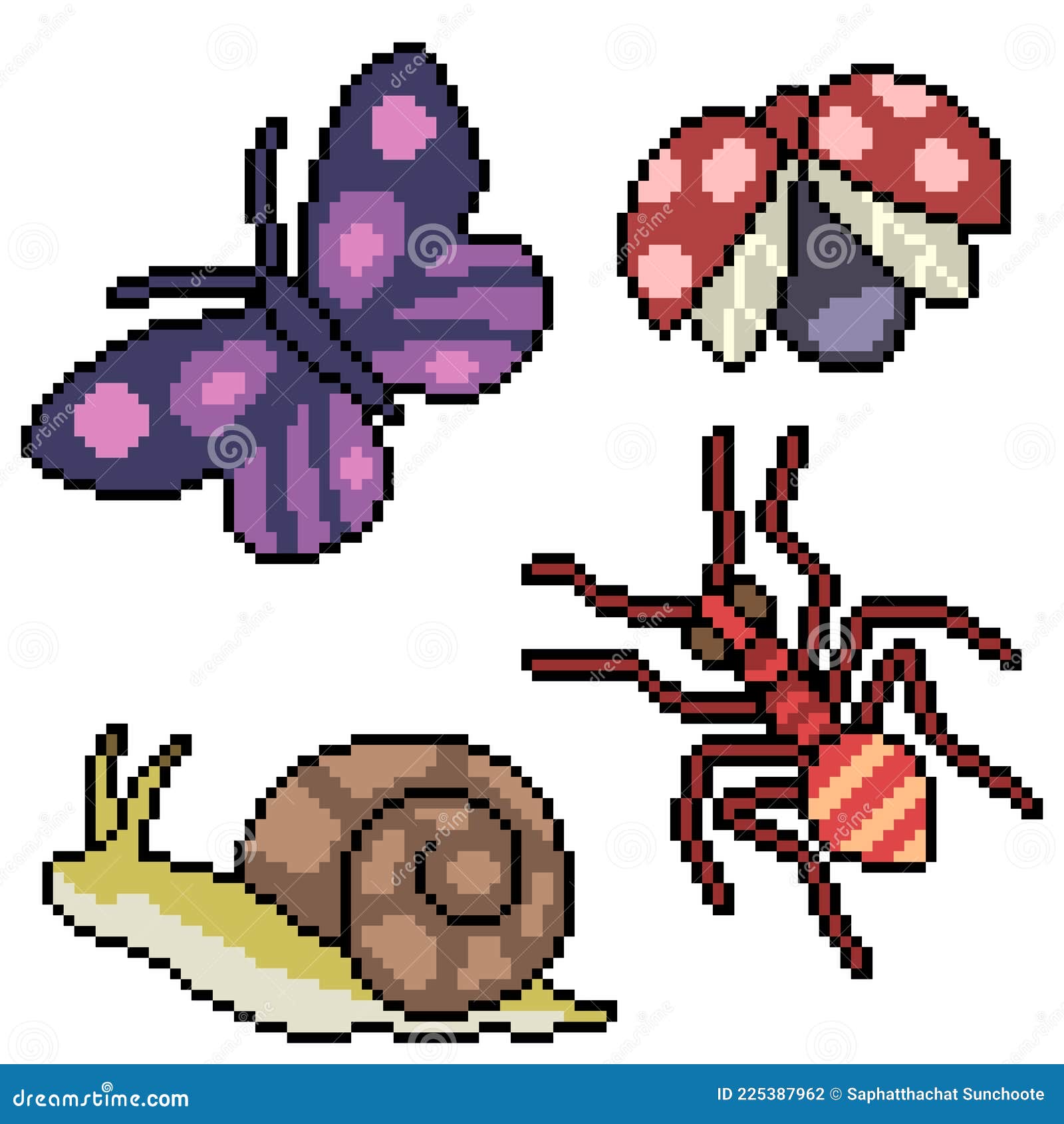 Pixel Art Small Garden Bugs Stock Vector - Illustration of cute, insect ...