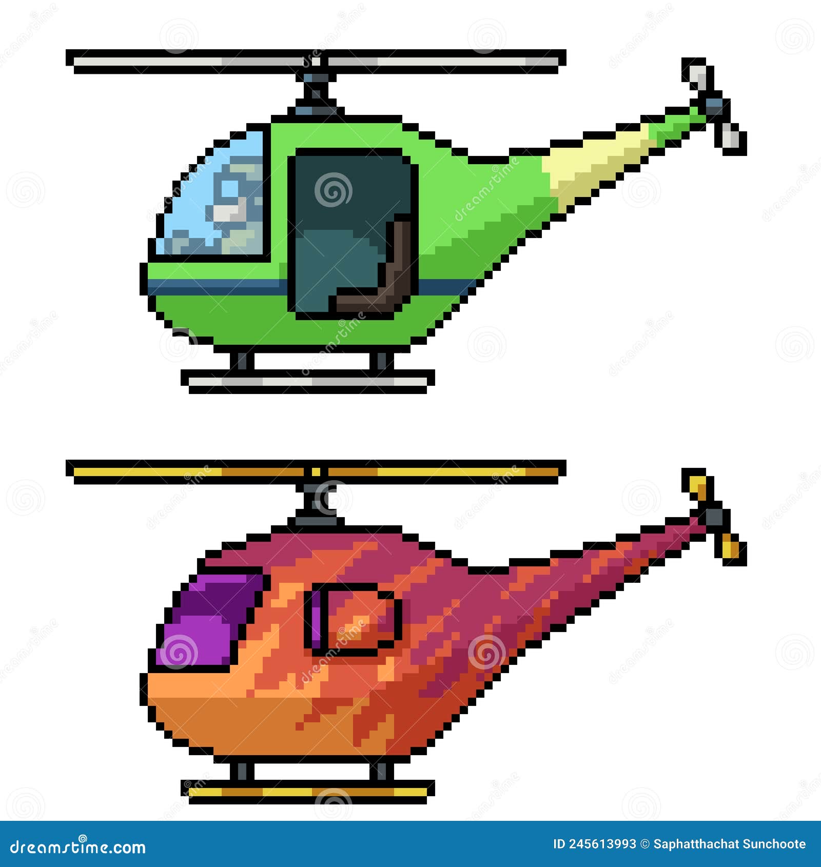 Pixel Helicopter And Plane For Old Pixel-game Design Layout. Air ...