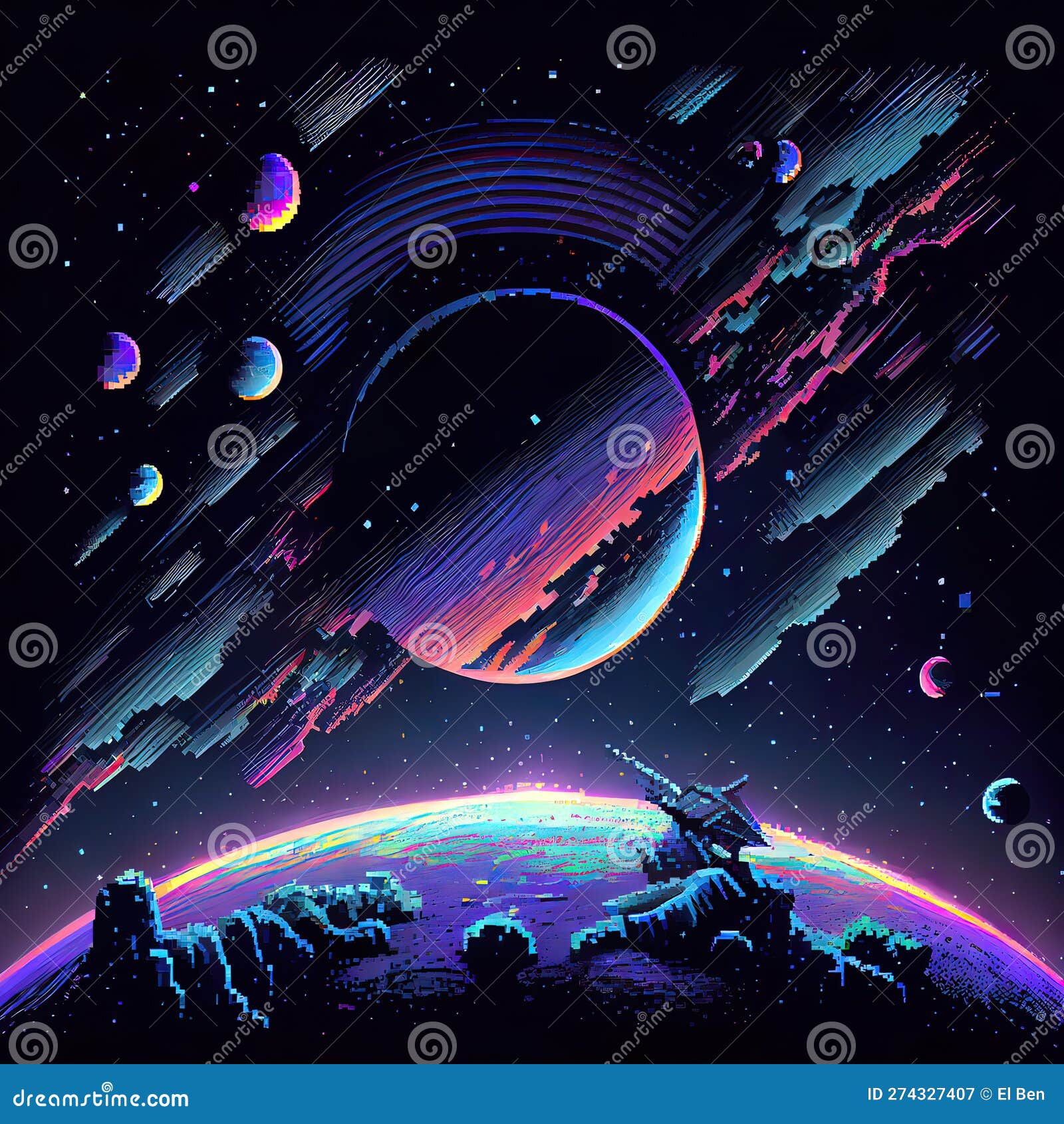 Pixel Art Space Background - Ai Generated Stock Illustration ...