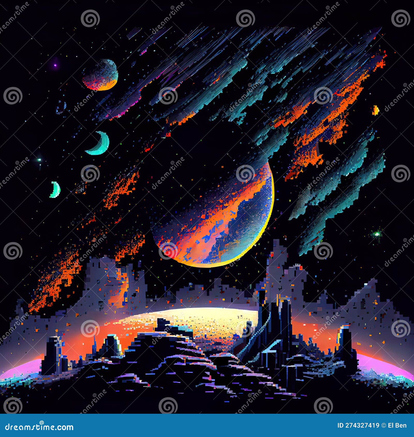 Pixel Art Space Background - Ai Generated Stock Illustration ...