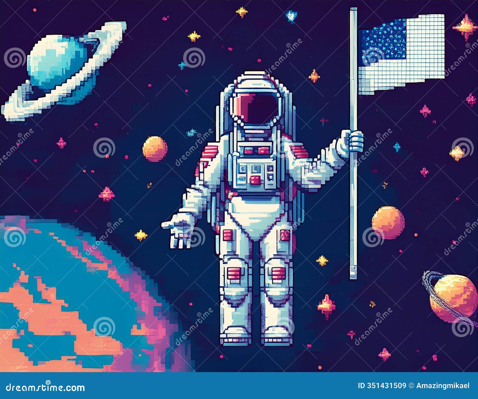 Pixel Art Space Station Exterior With Spaceships And Distant Moon For ...