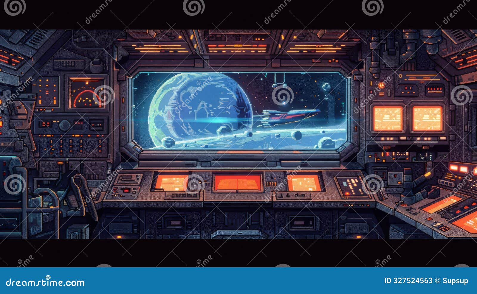 Pixel Art Space Station Interior With Distant Planet View For Game ...