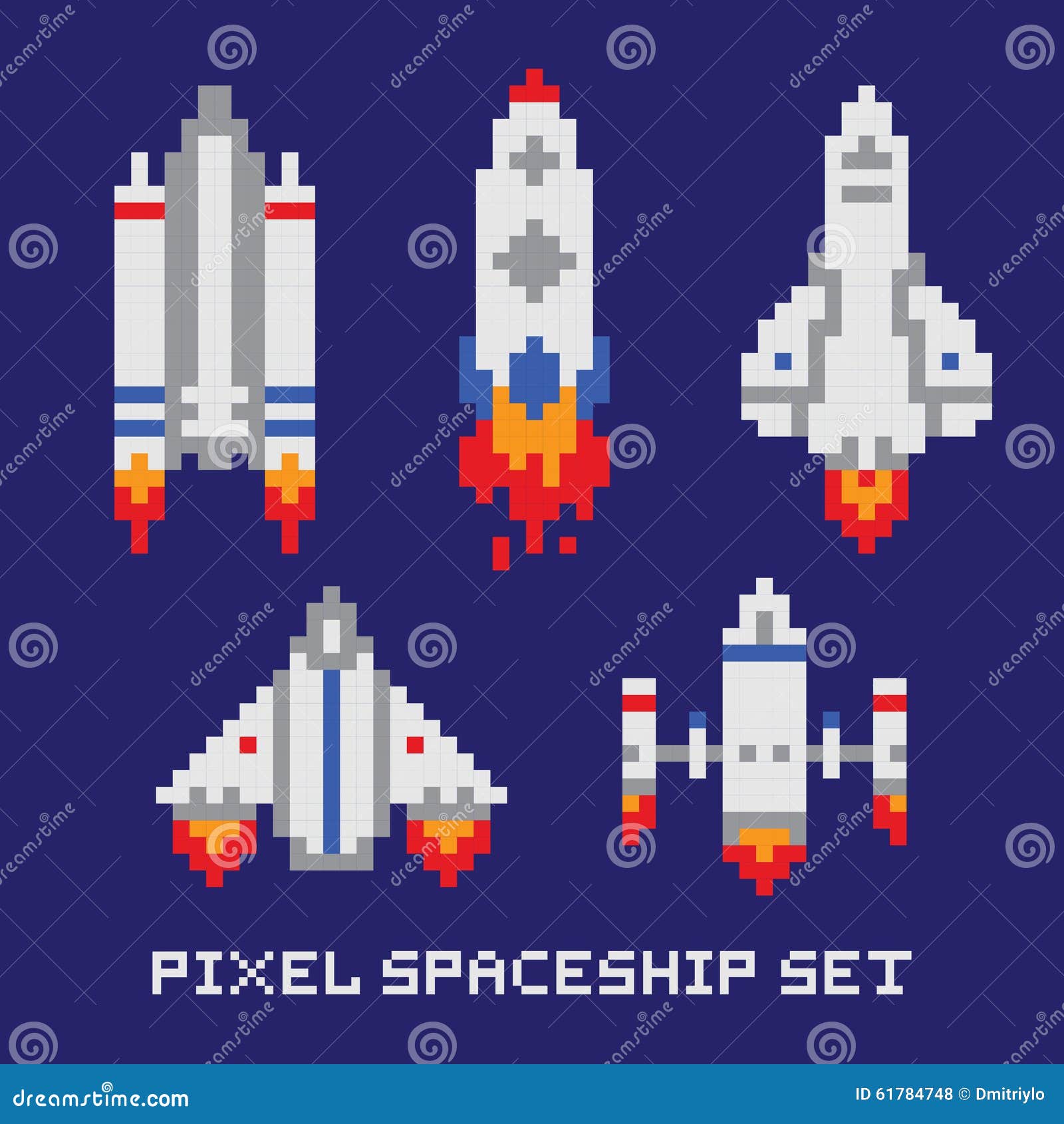 Pixel Art Spaceship Isolated Vector Set Stock Vector - Illustration of ...