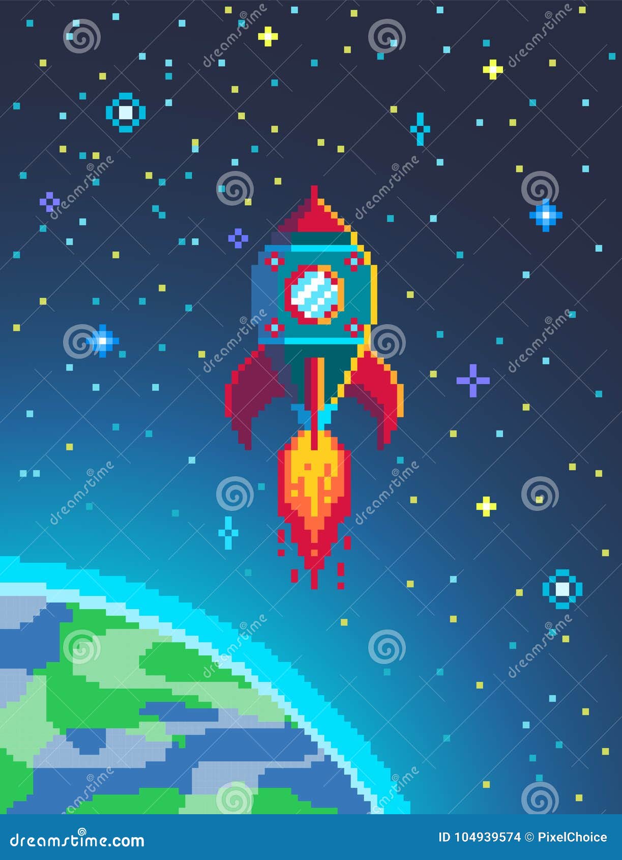 Pixel Art Spaceship Rocket Launch. Stock Vector - Illustration of start ...