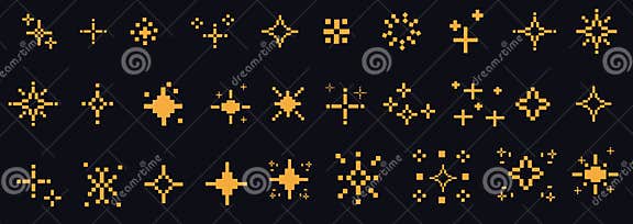 Pixel Art Stars. Retro Decorative Night Pixelated Sparkling Elements ...