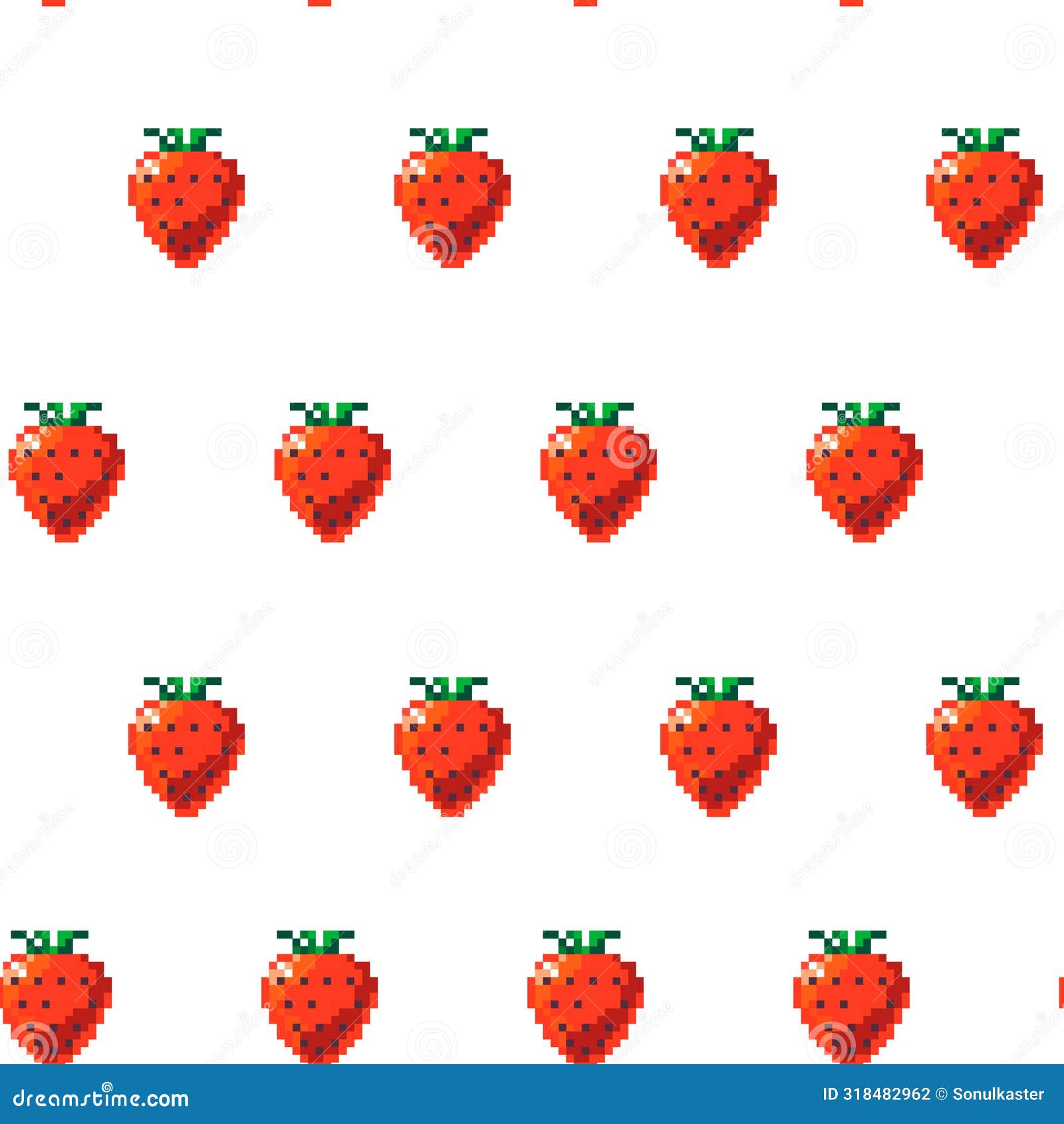 Pixel Art Strawberry Seamless Pattern Stock Illustration - Illustration ...