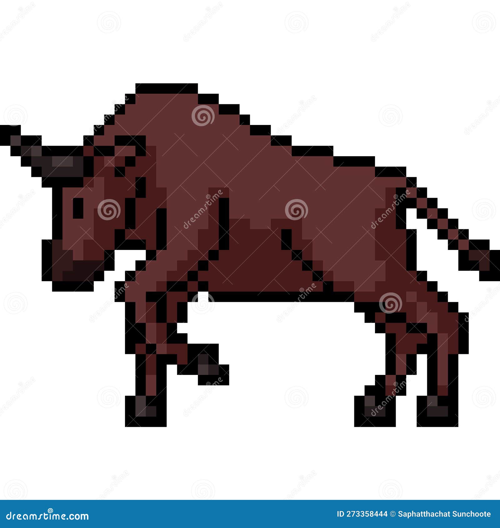 Pixel Art Strong Bull Brown Stock Vector - Illustration of wild, side ...