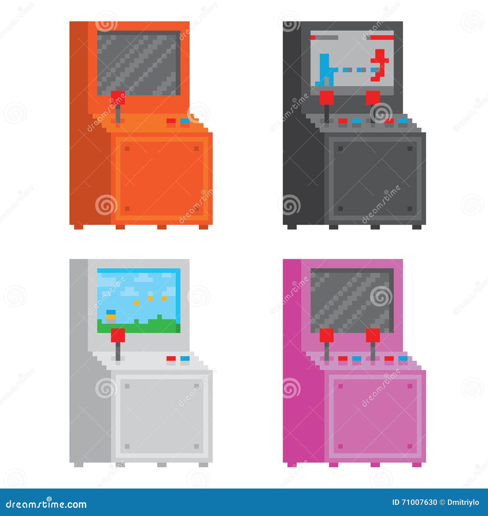 Pixel Art Style Arcade Game Cabinet Isolated Vector Illustration Set ...