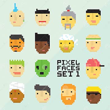 Pixel Art Style 15 Cartoon Avatar Faces Vector Set 1 Stock Vector ...