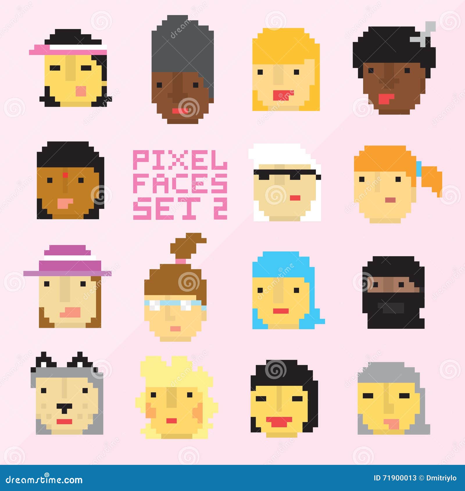 Pixel Art Style 15 Cartoon Faces Vector Set 2 Stock Vector ...