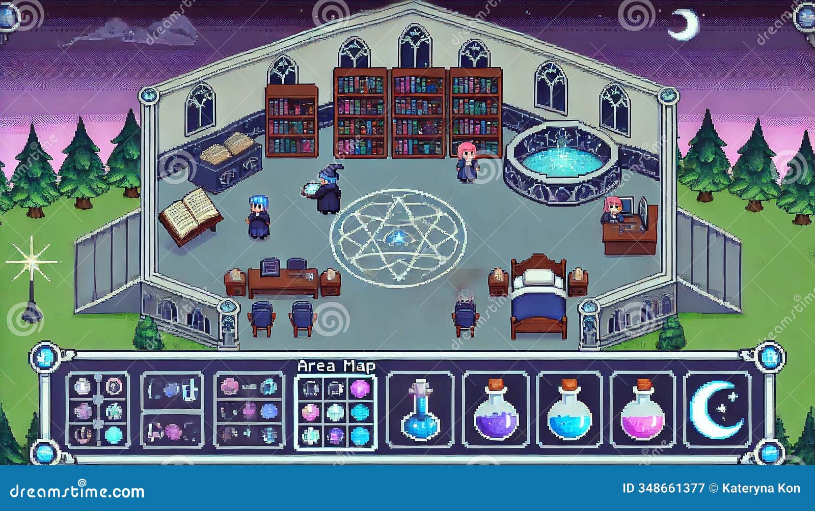 Pixel Art Wizard Casting Magic Spell In Enchanted Forest Stock Photo ...